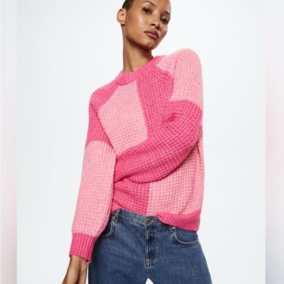 Mango | Sweaters | Mango Pink Block Knit Sweater Size Xs | Poshmark